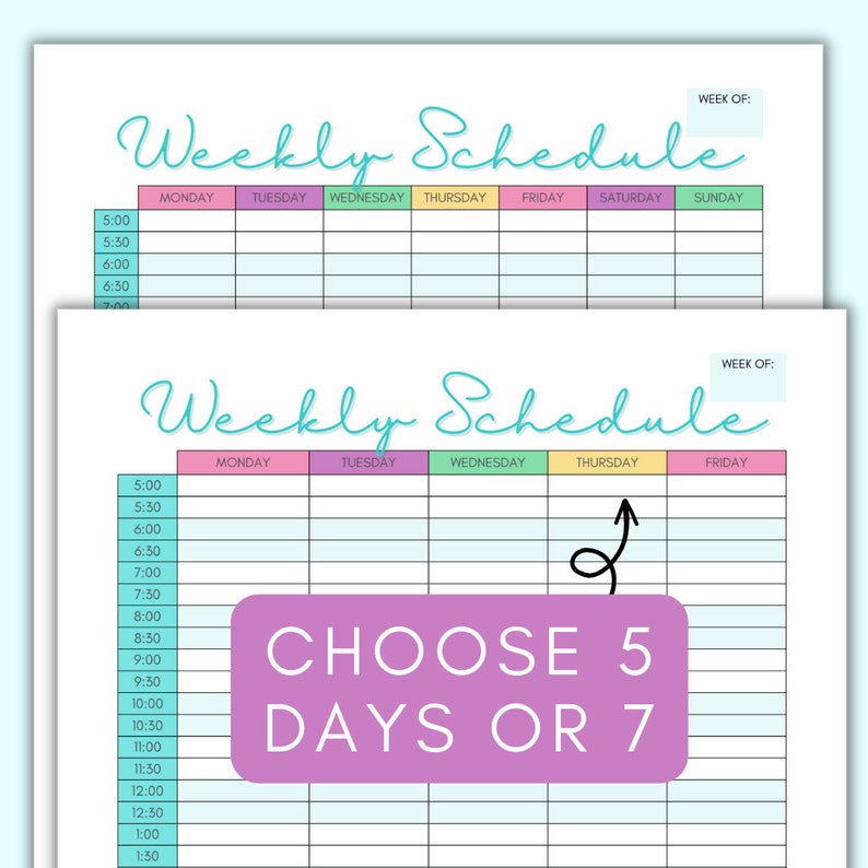 Weekly Half Hour Planner Printable Weekly Schedule, Daily Planner ...