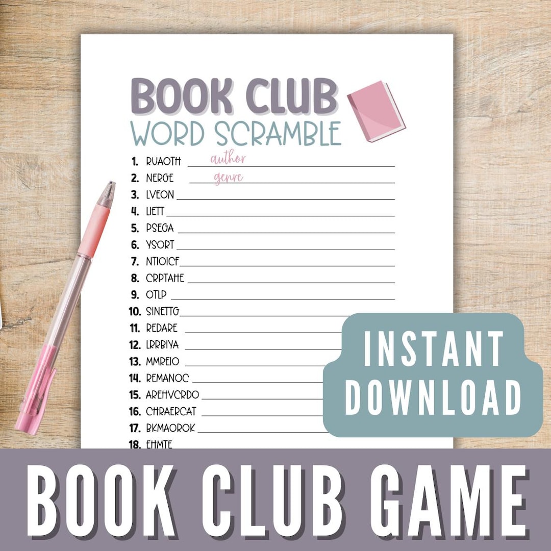 Printable Book Club Game, Book Club Word Scramble Fun Activity, Book ...