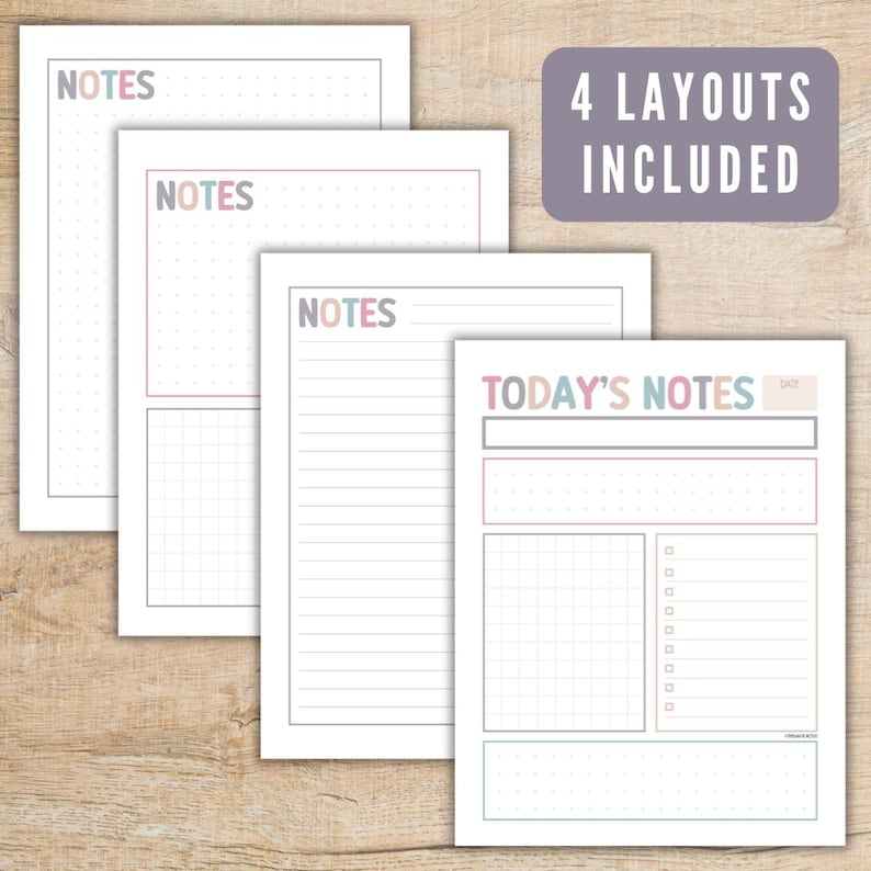 Colorful Notes Page Printable, Cute Lined Notes Template, Printable ...