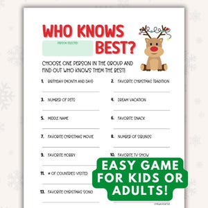 Christmas Group Game Printable, Who Knows Them Best Game, Office ...