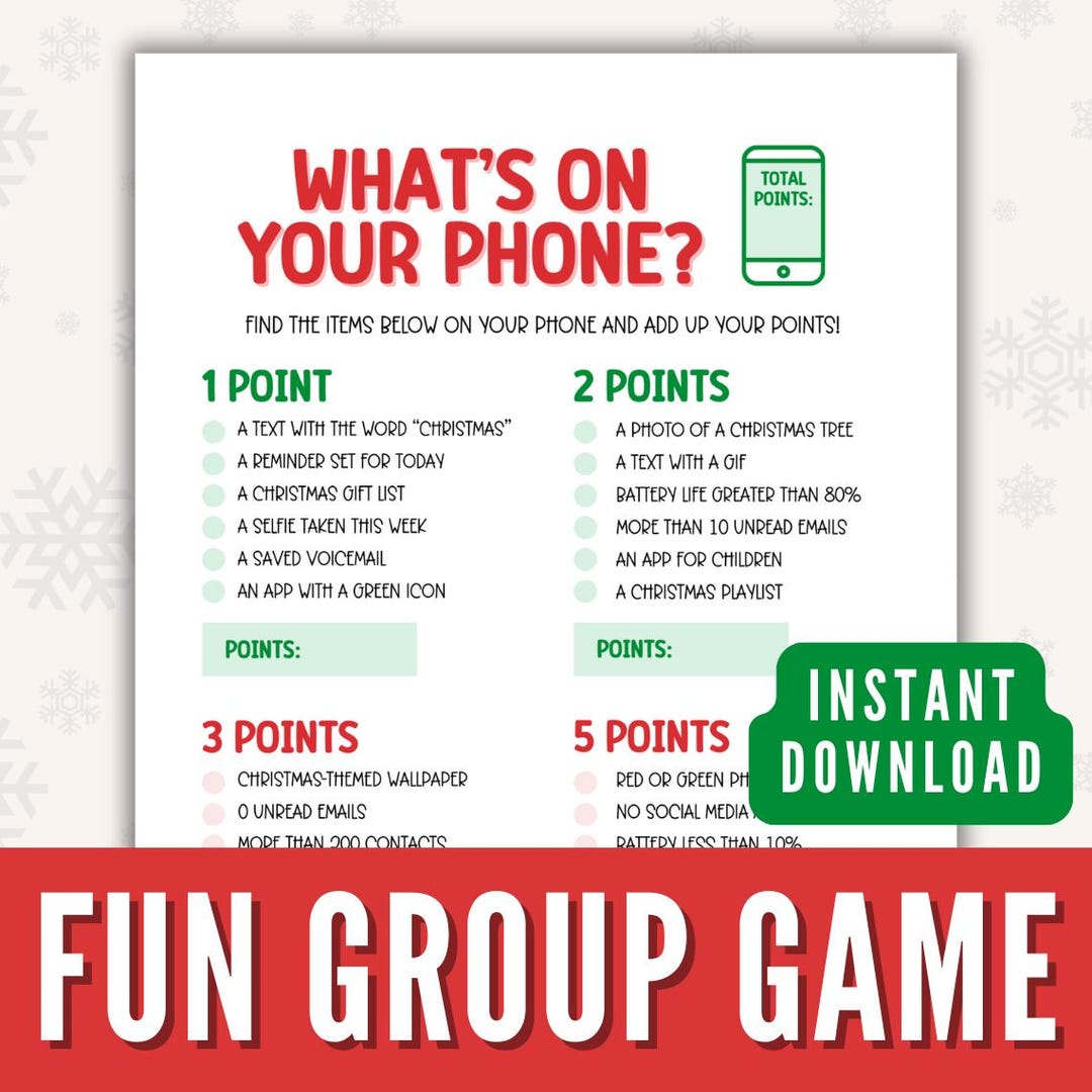 Christmas What's on Your Phone Game Printable, Christmas Group Game ...