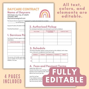 Daycare Contract Template, Editable Daycare Forms, Childcare Forms ...