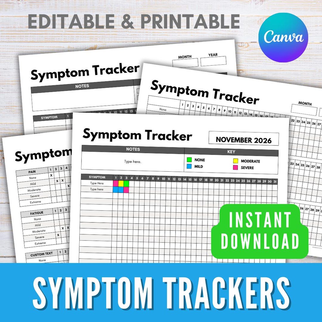 Editable Monthly Symptom Tracker Templates, Printable Health Log ...