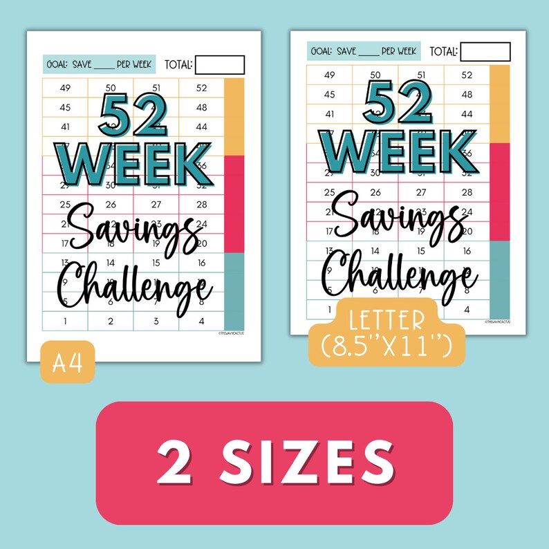 52 Week Challenge Printable 52 Week Savings Challenge Tracker Money ...