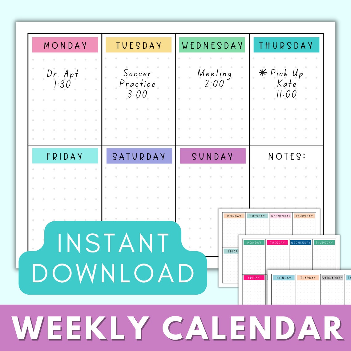 Weekly Planner Printable - Weekly Calendar Landscape Journal Page ...