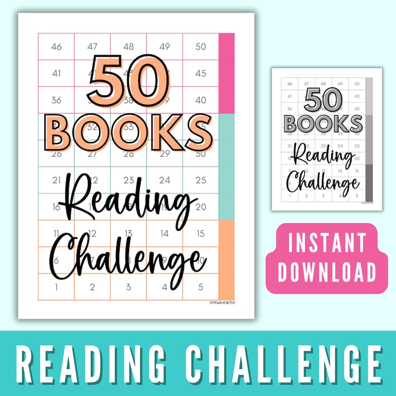 50 Books Reading Challenge Printable Tracker, Reading Tracker, Reading ...