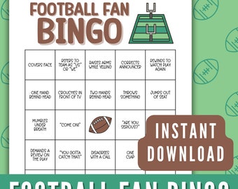 Football Bingo Card Fun Printable Fans Husband Drinking Game Football ...