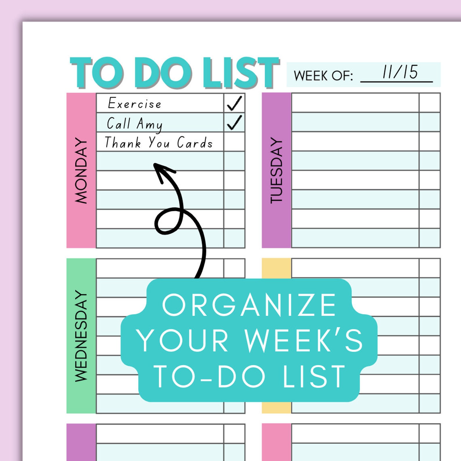 Weekly to Do List Printable, Weekly Task List Template, Weekly to Do ...