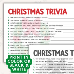 Christmas Trivia Printable Holiday Party Group Game, Fun Christmas ...