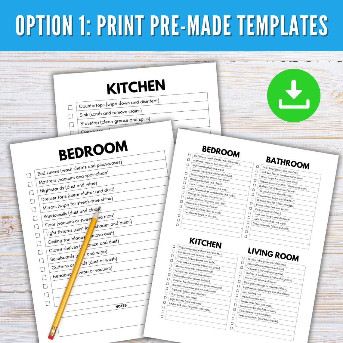 Printable Cleaning Checklists PDF & Editable Canva Templates, Cleaning ...