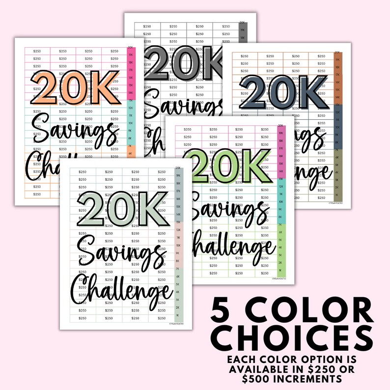 20K Savings Challenge Tracker | 20,000 Money Savings Printable | Saving ...