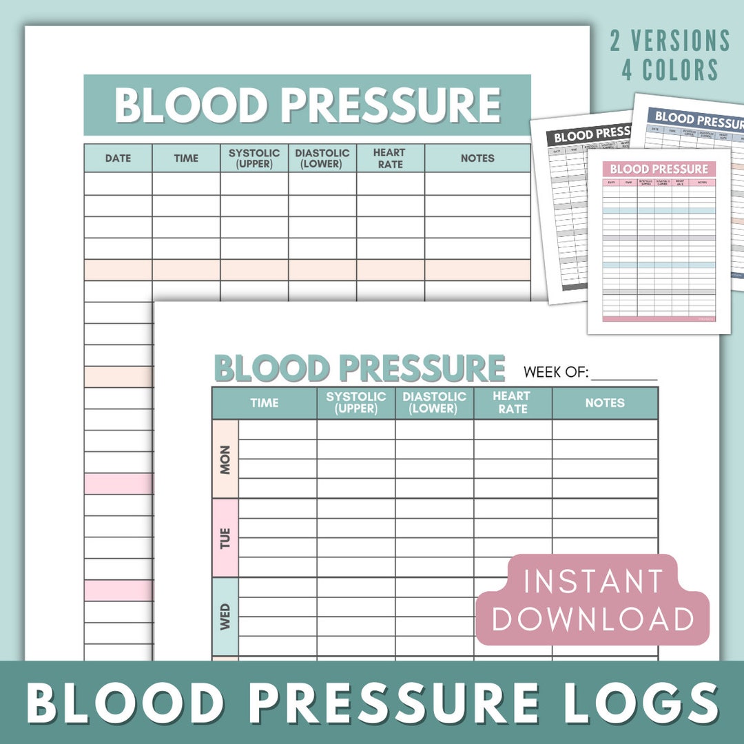 Blood Pressure Log Printable Blood Pressure Chart, Blood Pressure ...