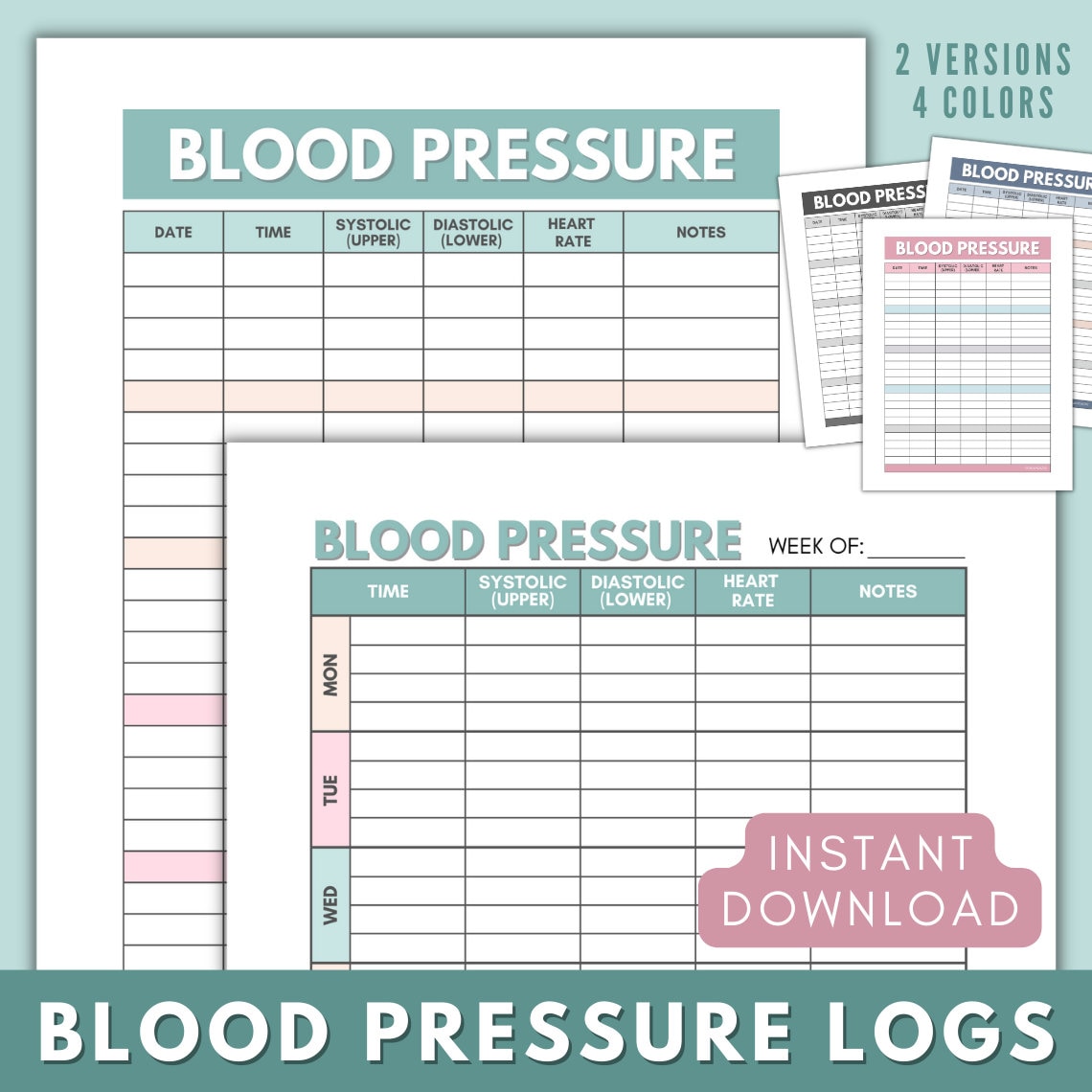 Blood Pressure Log Printable Blood Pressure Chart, Blood Pressure ...