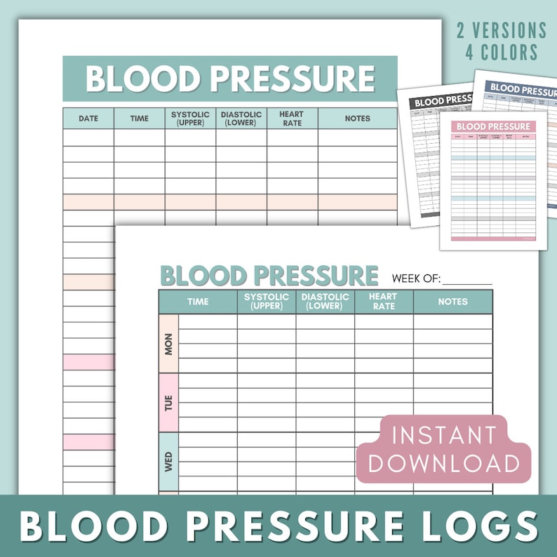 Blood Pressure Log Printable Blood Pressure Chart, Blood Pressure ...