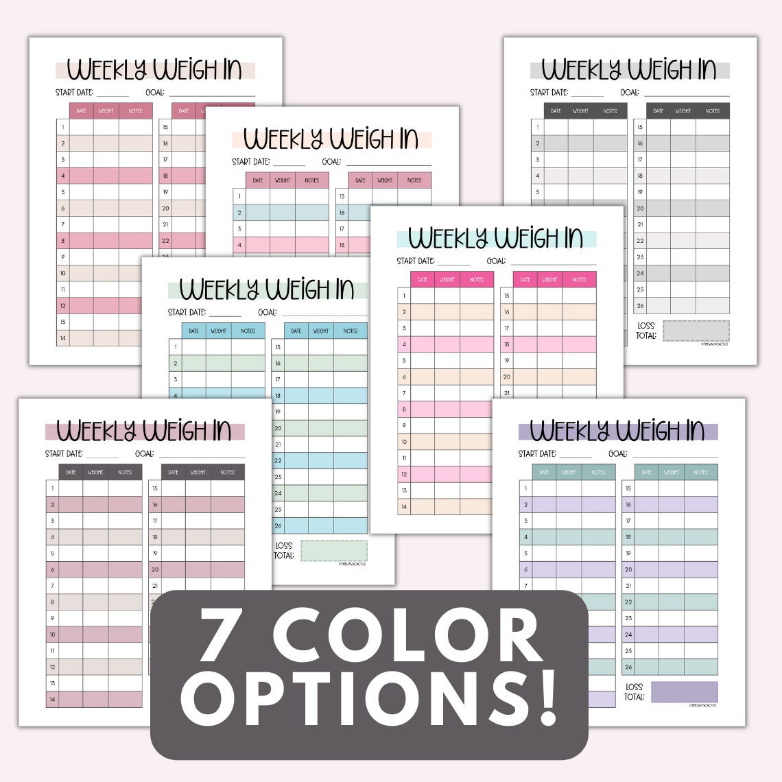 Weekly Weigh in Printable Weight Loss Journey Chart Template Weight ...