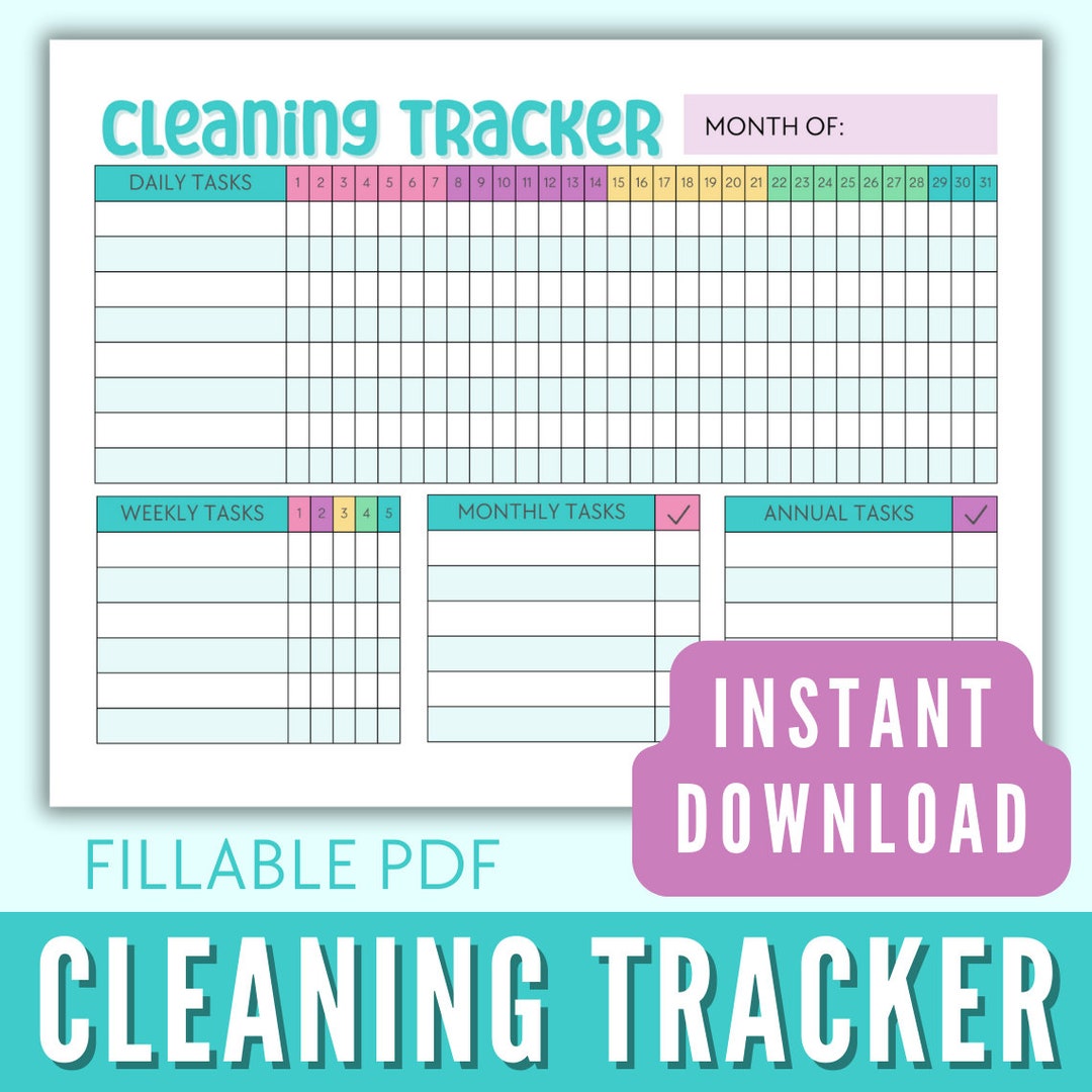 House Cleaning Tracker Printable, Daily Monthly Annual Cleaning List ...