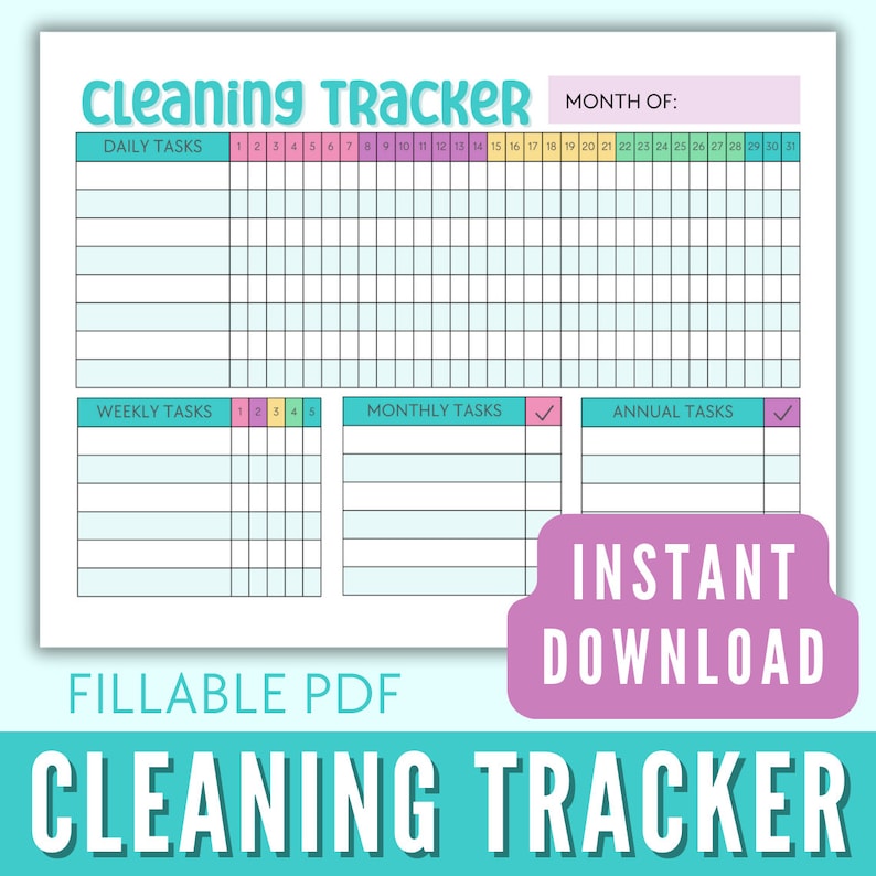 House Cleaning Tracker Printable, Daily Monthly Annual Cleaning List ...