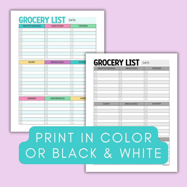Grocery List Printable Template, Grocery Planner, Food Shopping List ...