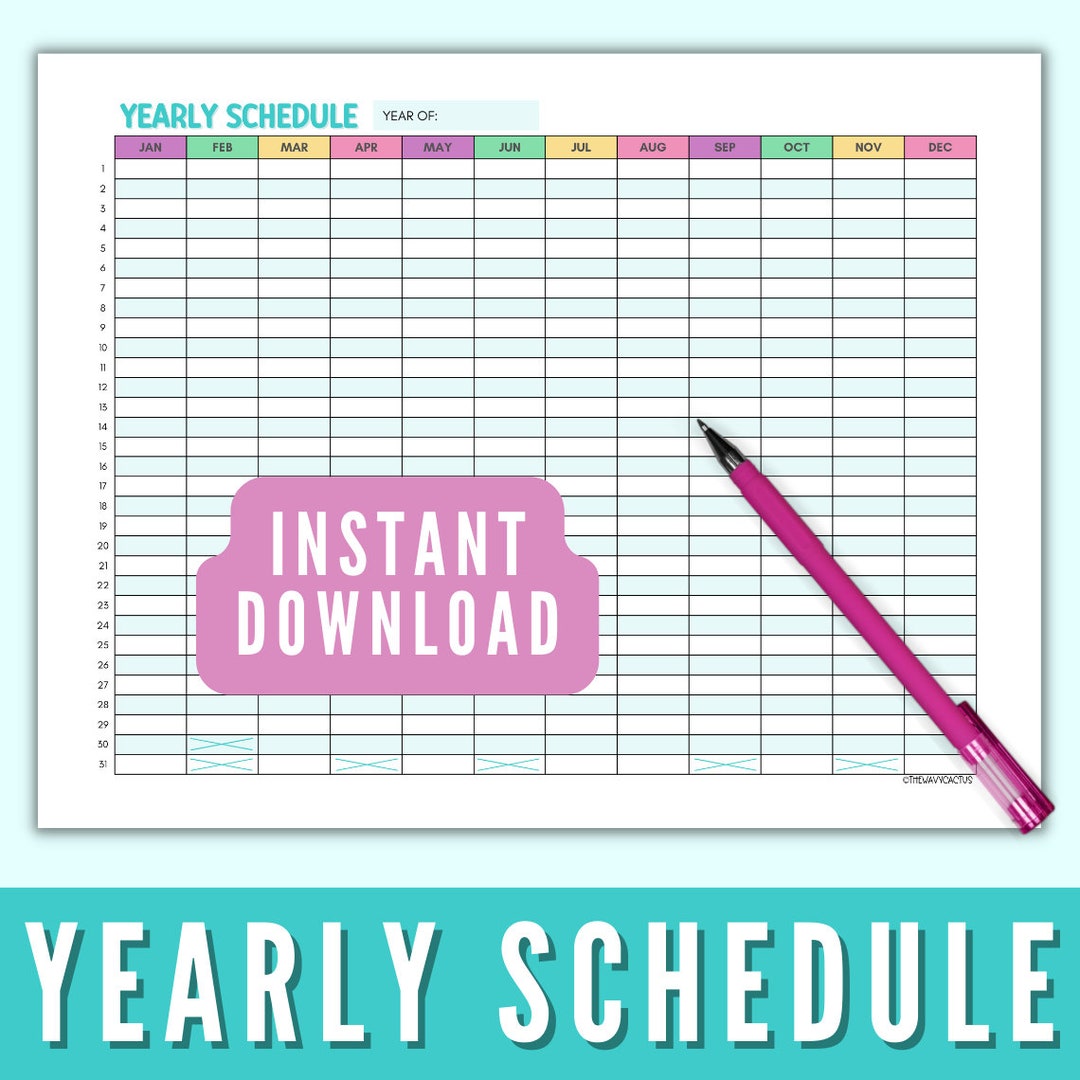2024 Year Planner Printable, Yearly Schedule on 1 Page Landscape ...
