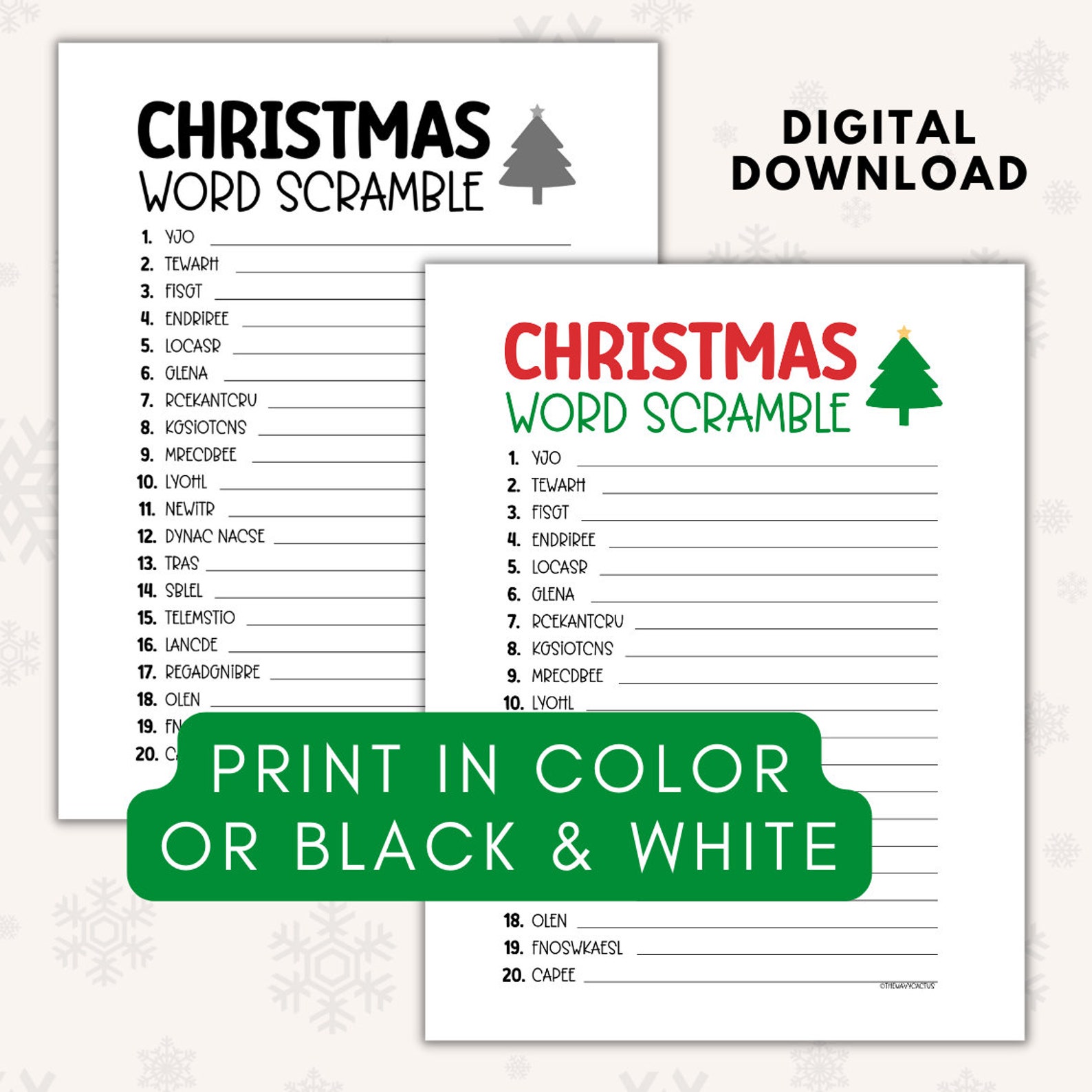 Christmas Word Scramble Printable, Fun Christmas Printable Unscramble ...