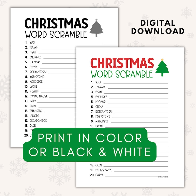 Christmas Word Scramble Printable, Fun Christmas Printable Unscramble ...