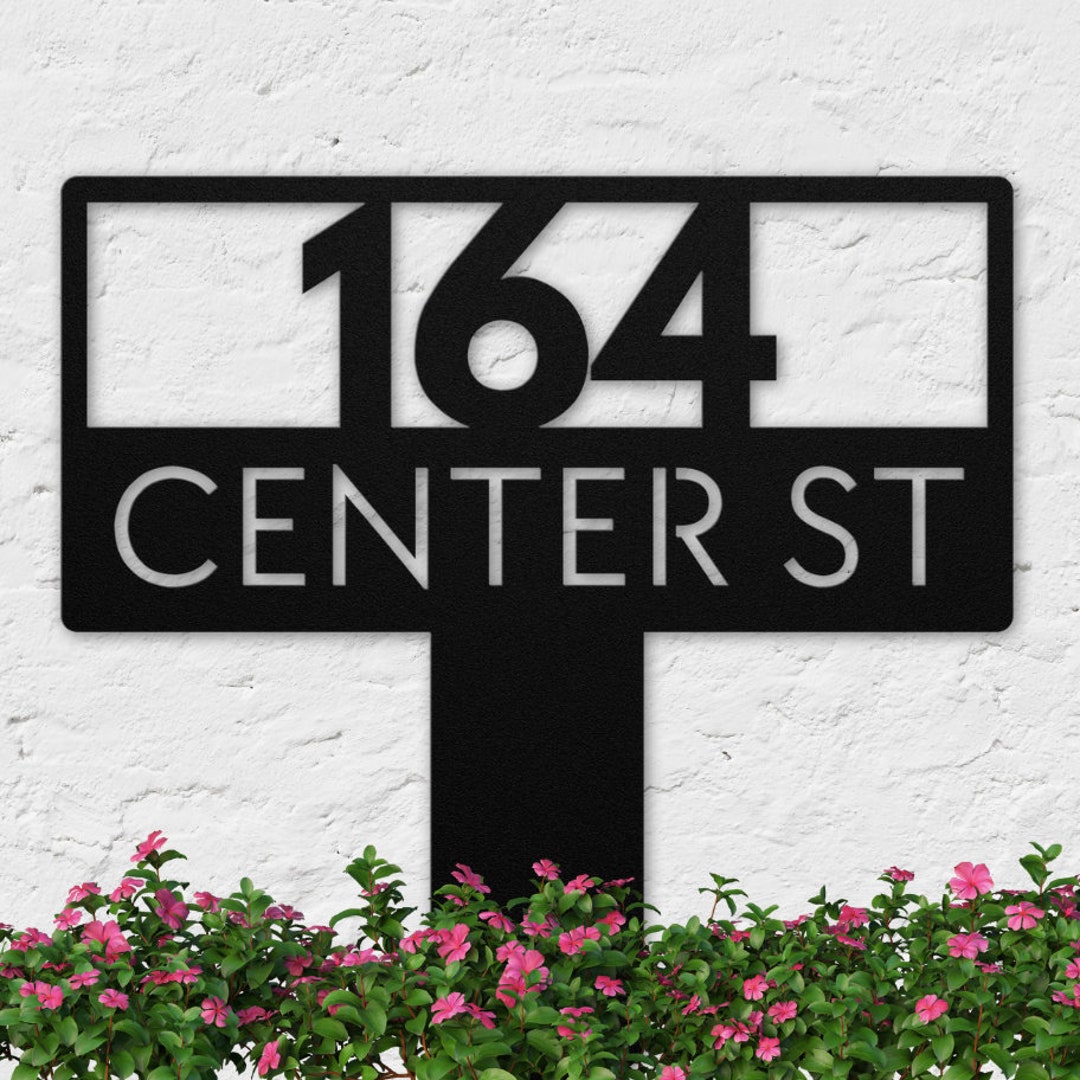 Modern Address Sign With One Stake, Minimal Metal Address Yard Sign ...