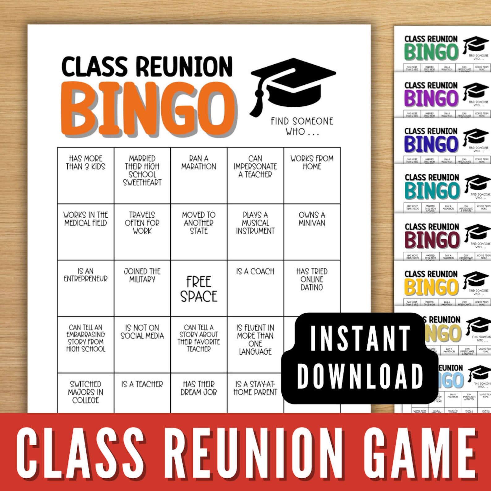 Class Reunion Bingo Game Printable, School Reunion Icebreaker Game ...
