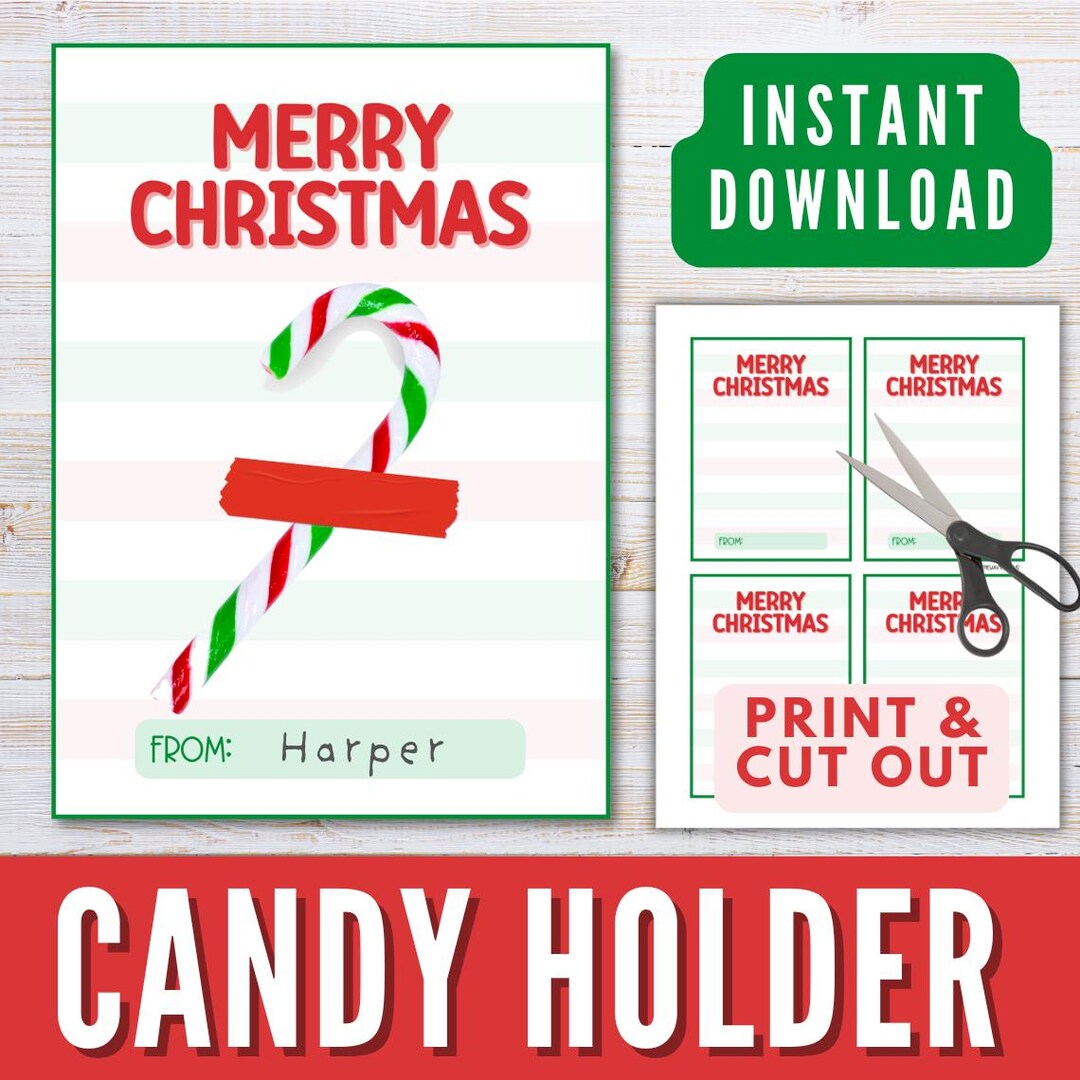 Merry Christmas Candy Cane Holder Printable, Classroom Gift Tag ...