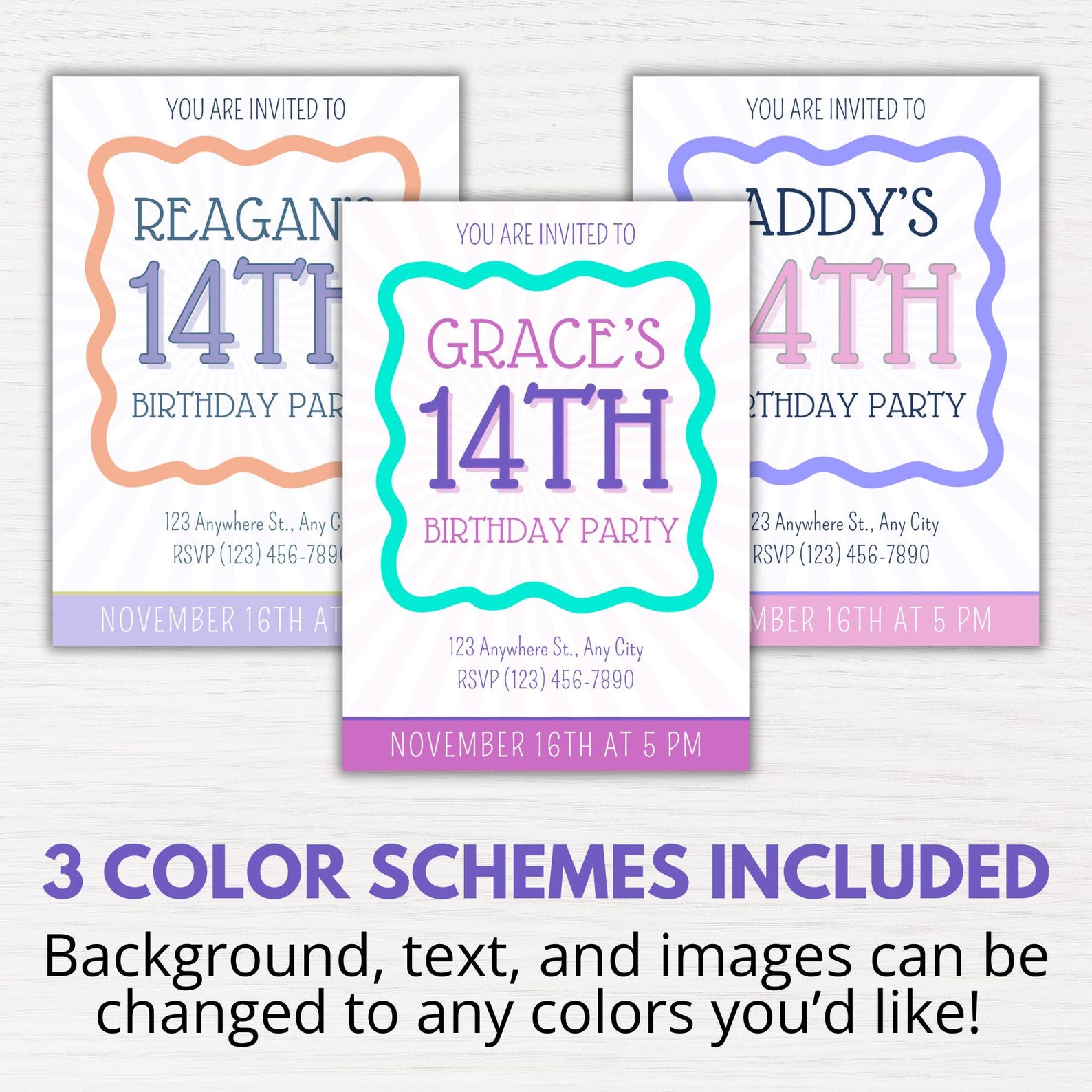 14th Birthday Party Decorations, Editable 14th Birthday Printable ...