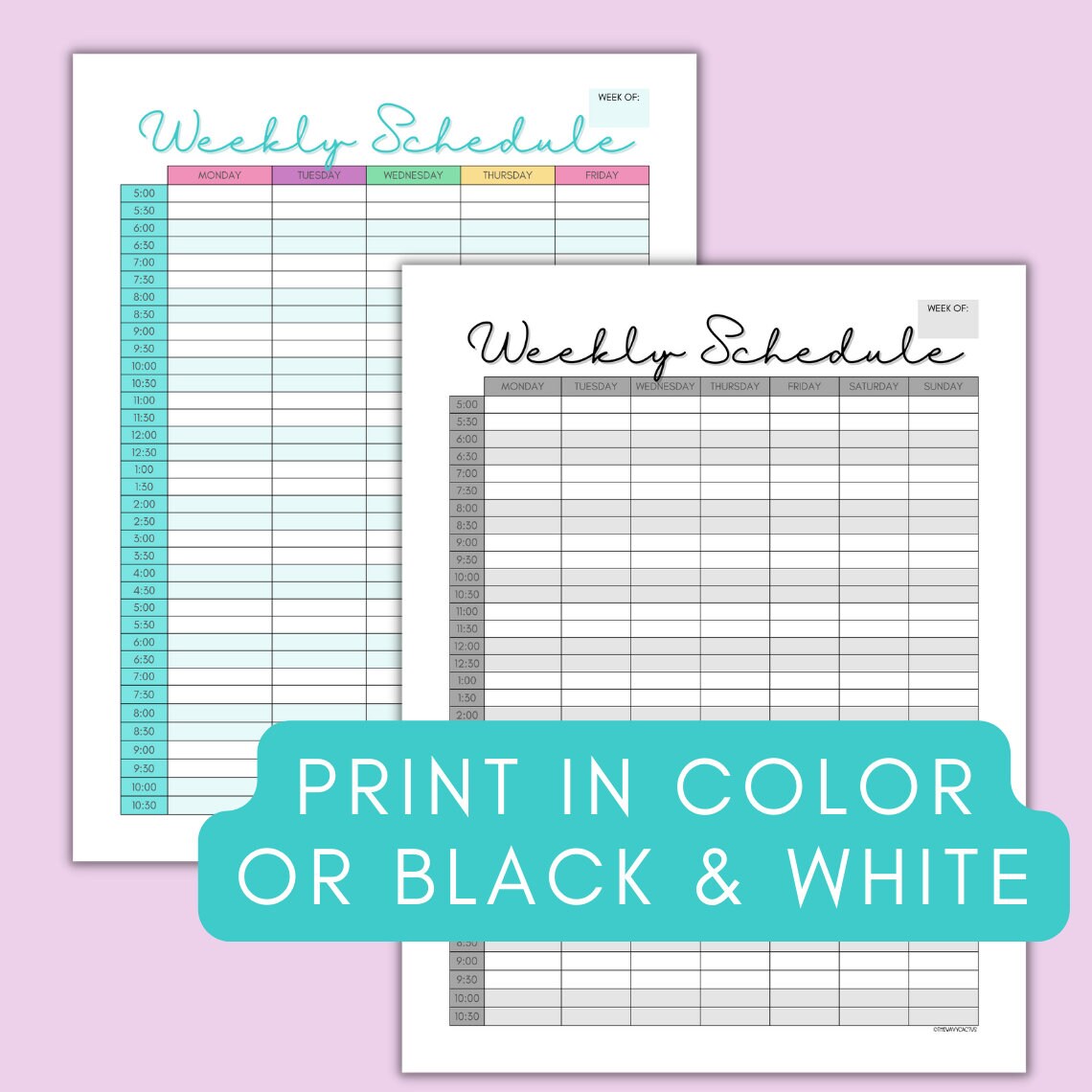 Weekly Half Hour Planner Printable Weekly Schedule, Daily Planner ...