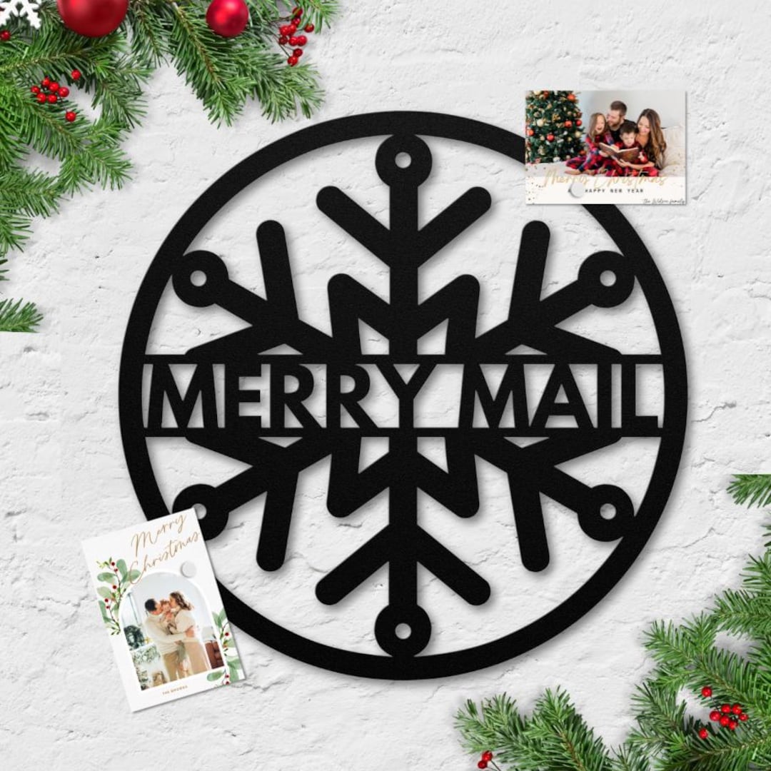Hanging Christmas Card Holder, Merry Mail Holiday Photo Display, Modern ...