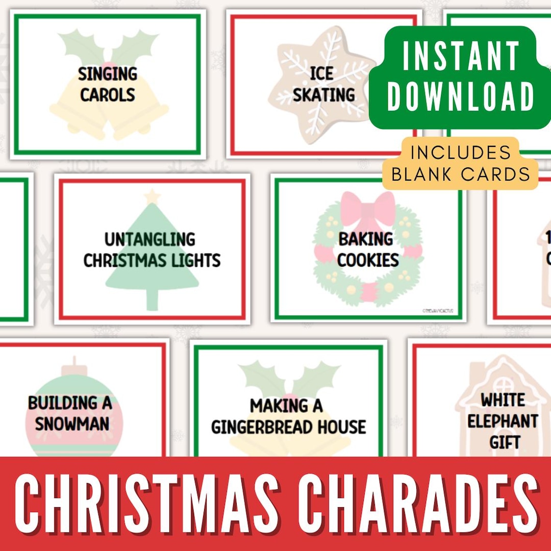Christmas Charades Printable Holiday Party Group Game, Christmas Acting ...