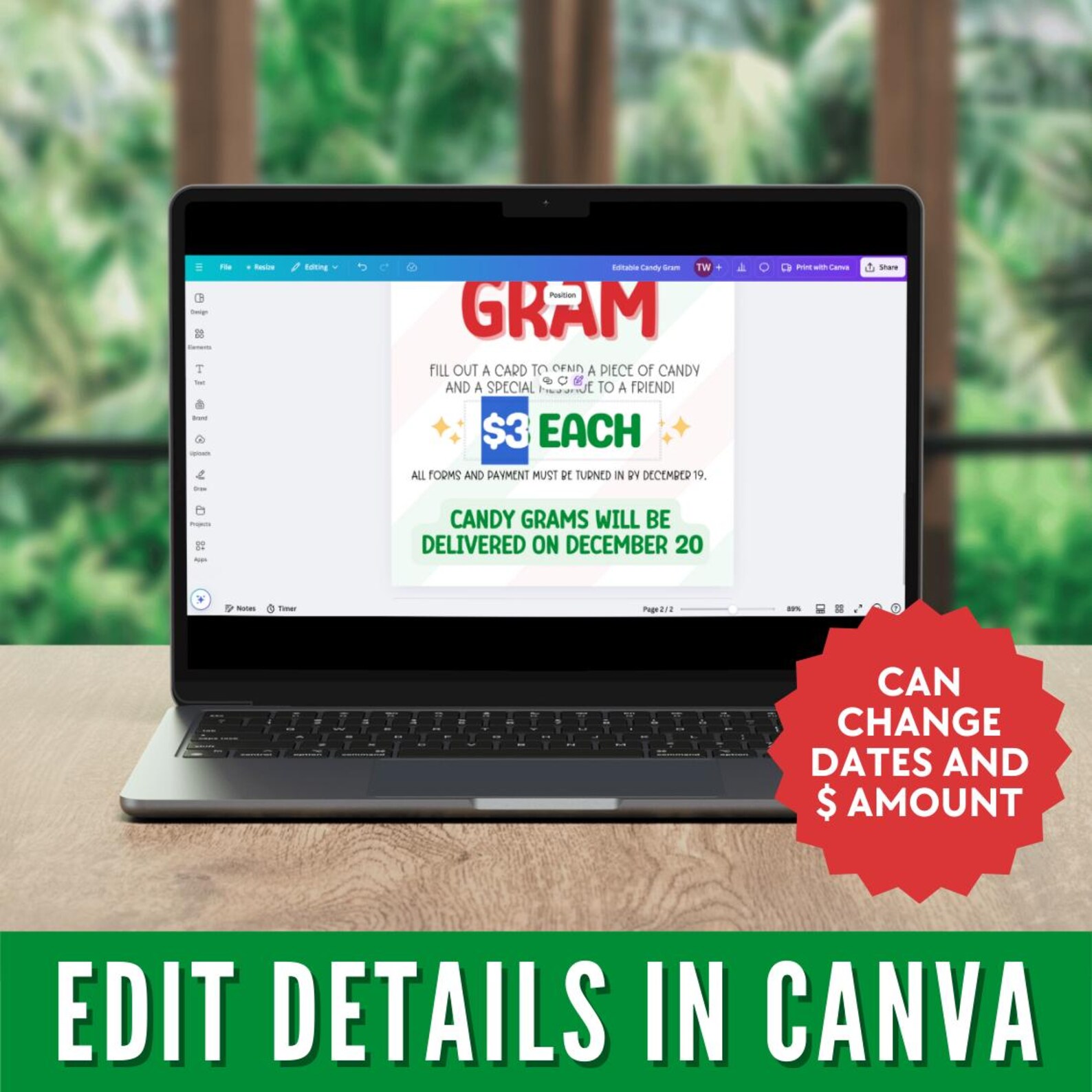 Candy Grams Template Printable, Editable PTA Holiday Event, Canva ...