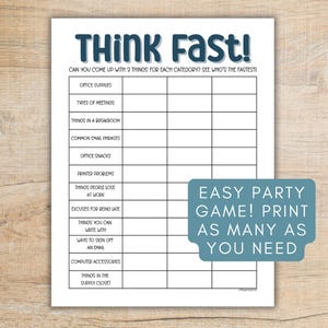 Printable Office Party Game, Office Think Fast Team Building Games ...