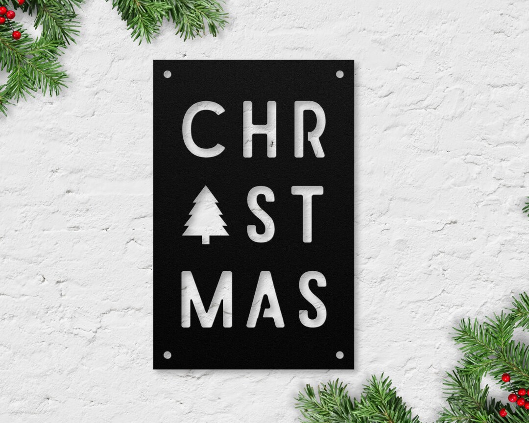 Christmas Tree Metal Sign | Merry Christmas Outdoor Metal Wall Art ...