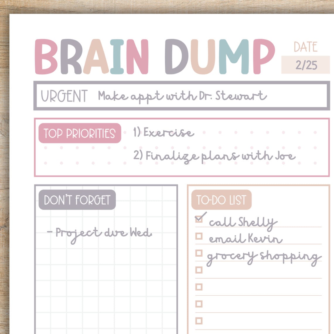 Brain Dump Printable, Thought Organizer Tracker, ADHD Daily Planner ...