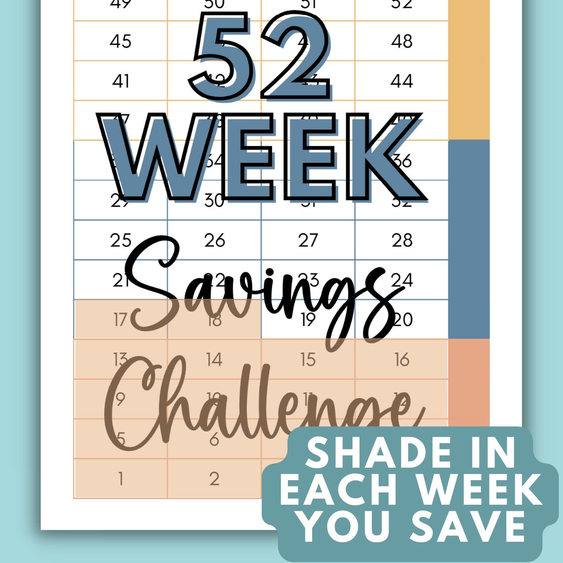52 Week Challenge Printable 52 Week Savings Challenge Tracker Money ...