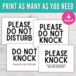 Printable Knock Sign, Do Not Knock Sign, No Soliciting Sign, Do Not ...