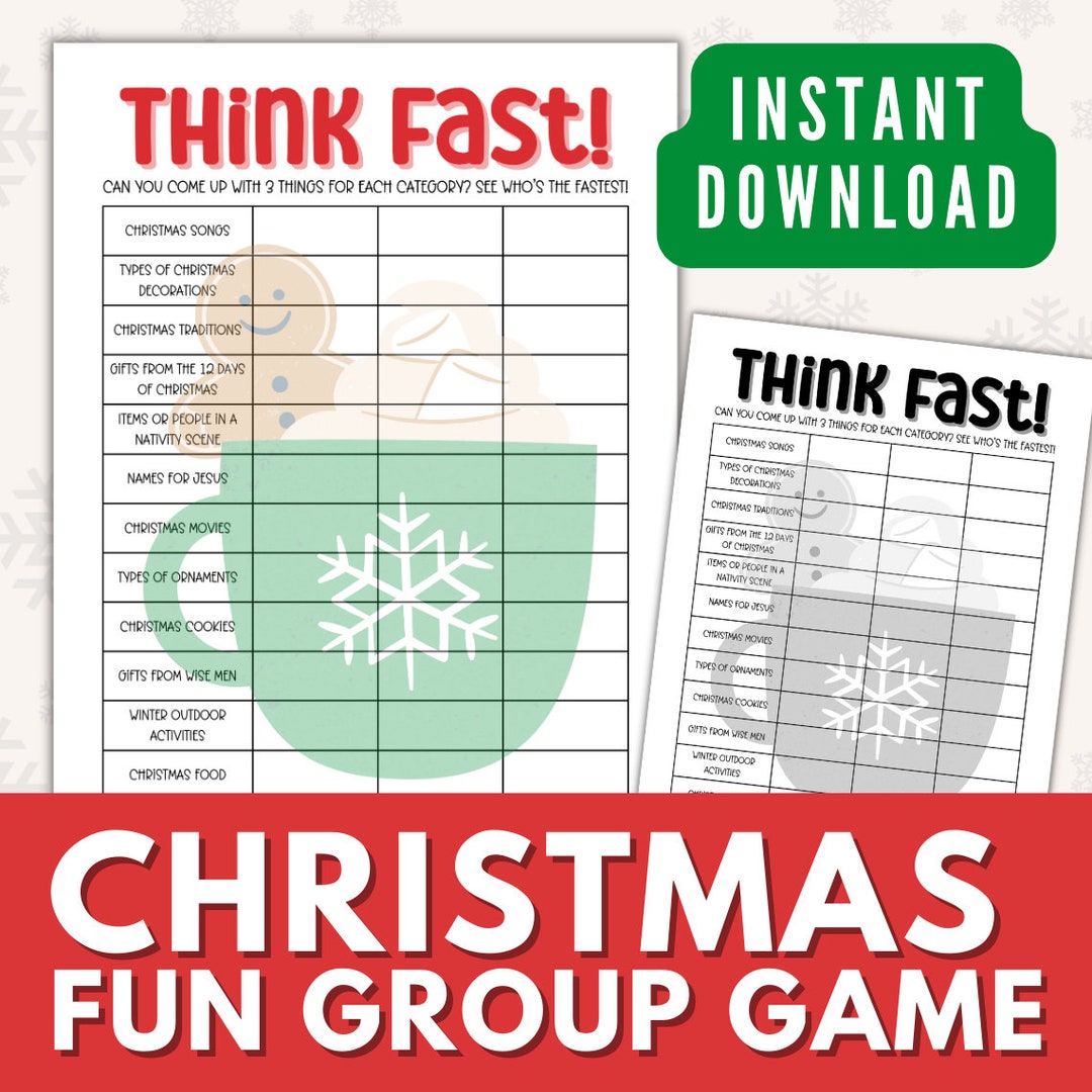 Christmas Party Game Printable | Think Fast Christmas Category Race ...