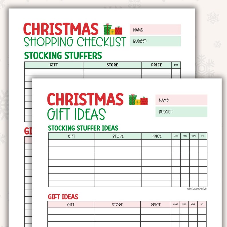 Christmas Shopping Gift List Printable, Christmas Gift Budget Tracker ...