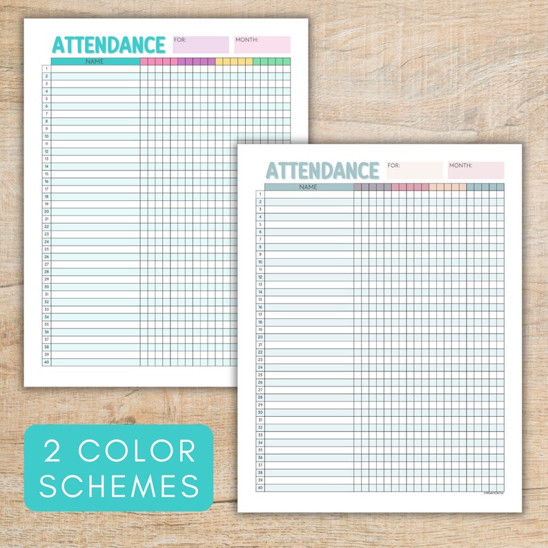 Attendance Tracker Printable, Colorful Attendance Sheet Template, Boho ...