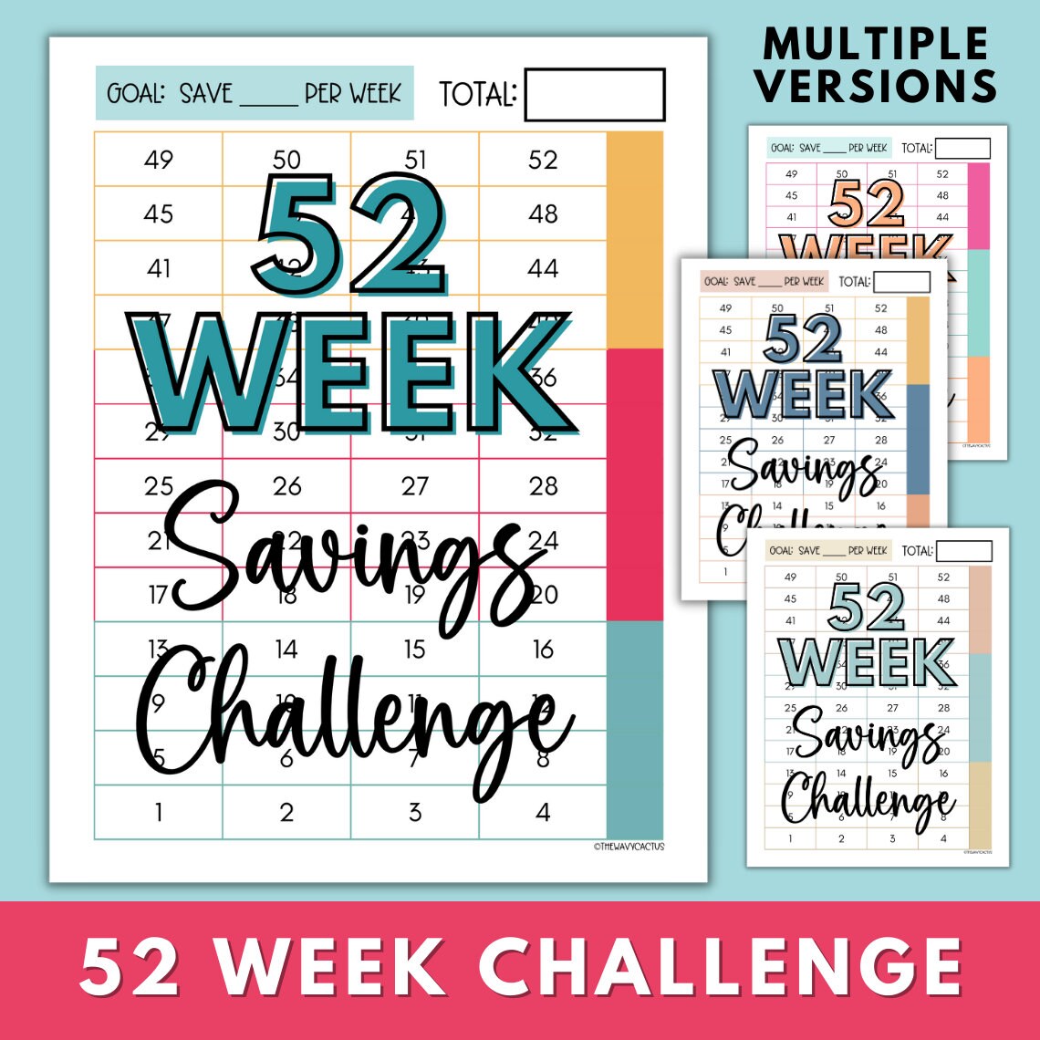 52 Week Challenge Printable 52 Week Savings Challenge Tracker Money Savings Tracking Chart ...