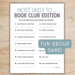 Book Club Game Printable, Most Likely to Book Club Fun Activity, Book ...