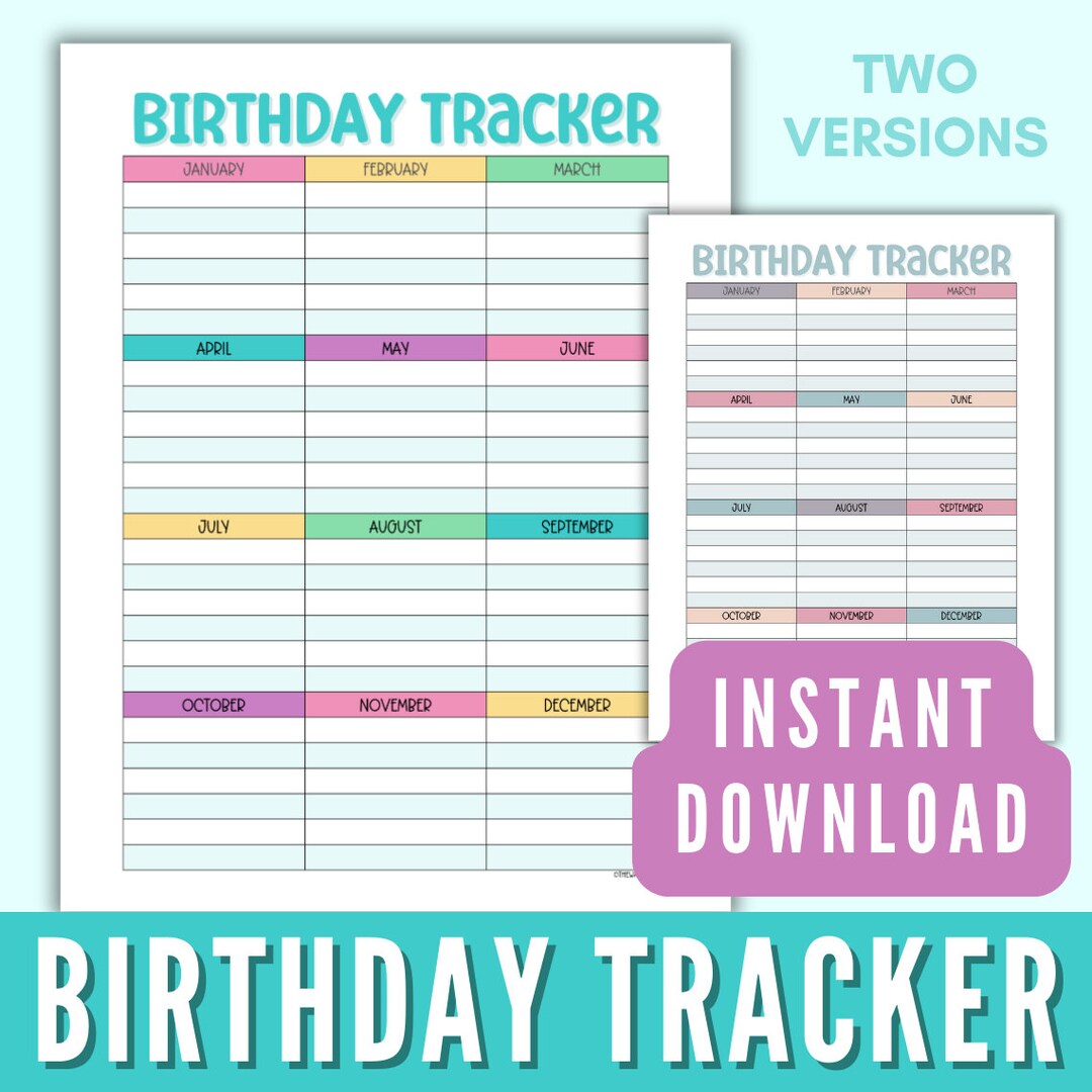 Birthday Tracker Printable, Birthday Calendar Log, Birthday Reminder ...
