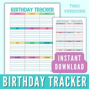 Birthday Tracker Printable, Birthday Calendar Log, Birthday Reminder ...