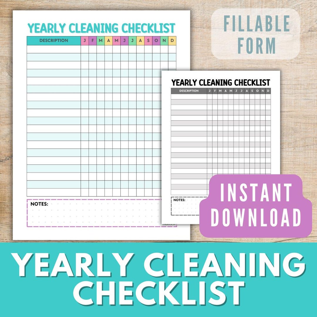 Yearly Cleaning Checklist Printable, Colorful Annual Cleaning to Do ...