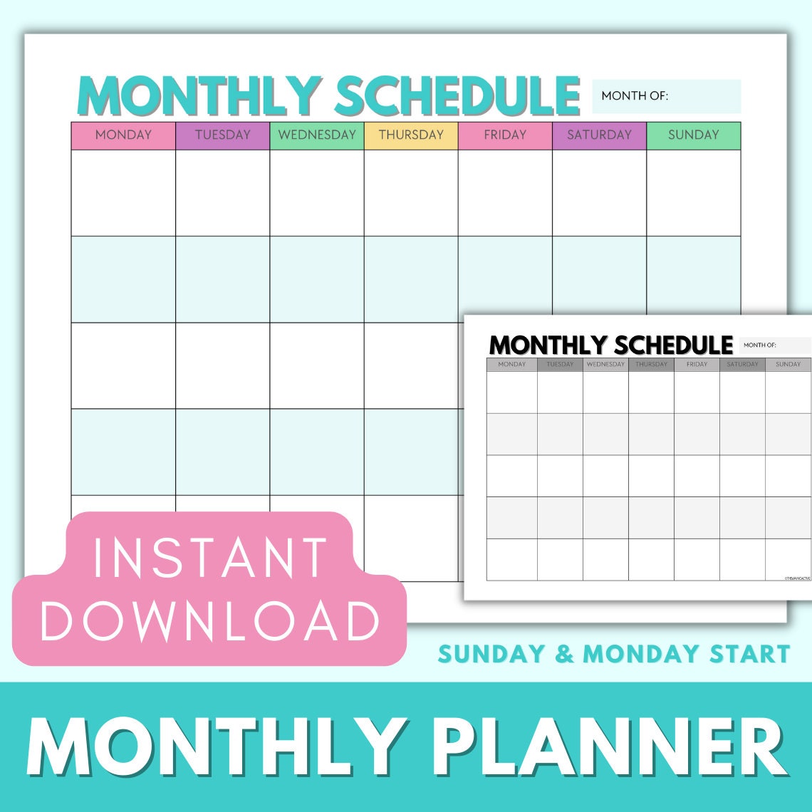Undated Monthly Planner Printable Landscape Colorful Monthly - Etsy