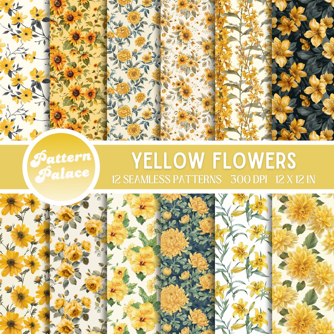 Yellow Flowers Digital Paper, Seamless Pattern, Pastel Digital Paper ...