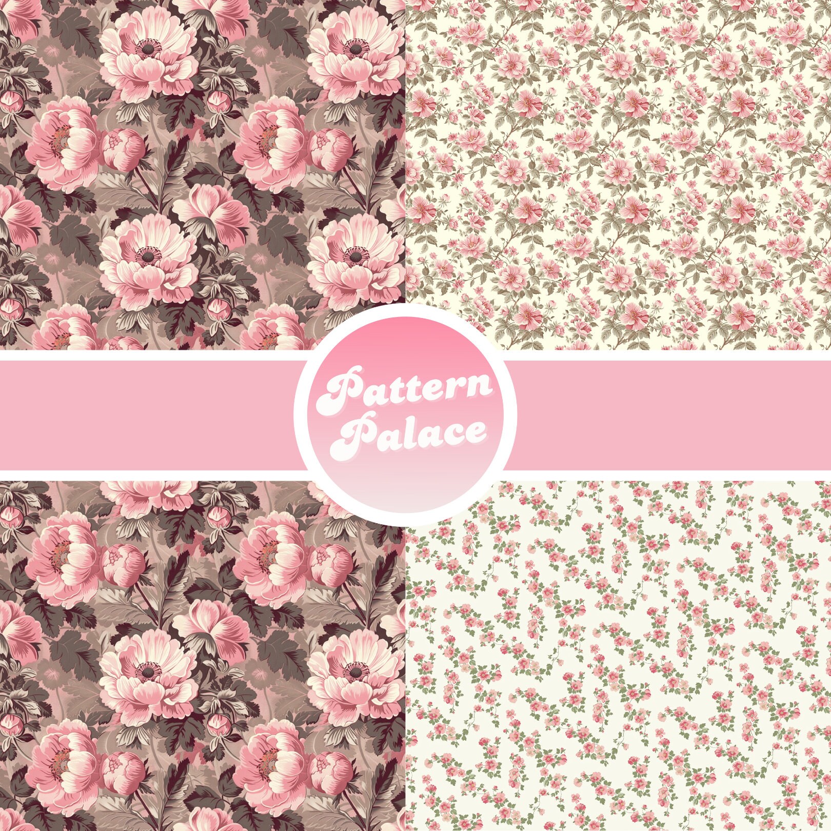 Pink Vintage Flowers Digital Paper, Seamless Pattern, Floral Digital ...