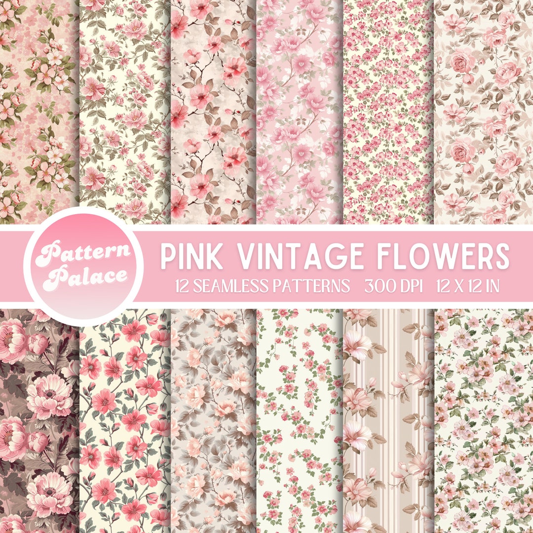 Pink Vintage Flowers Digital Paper, Seamless Pattern, Floral Digital ...